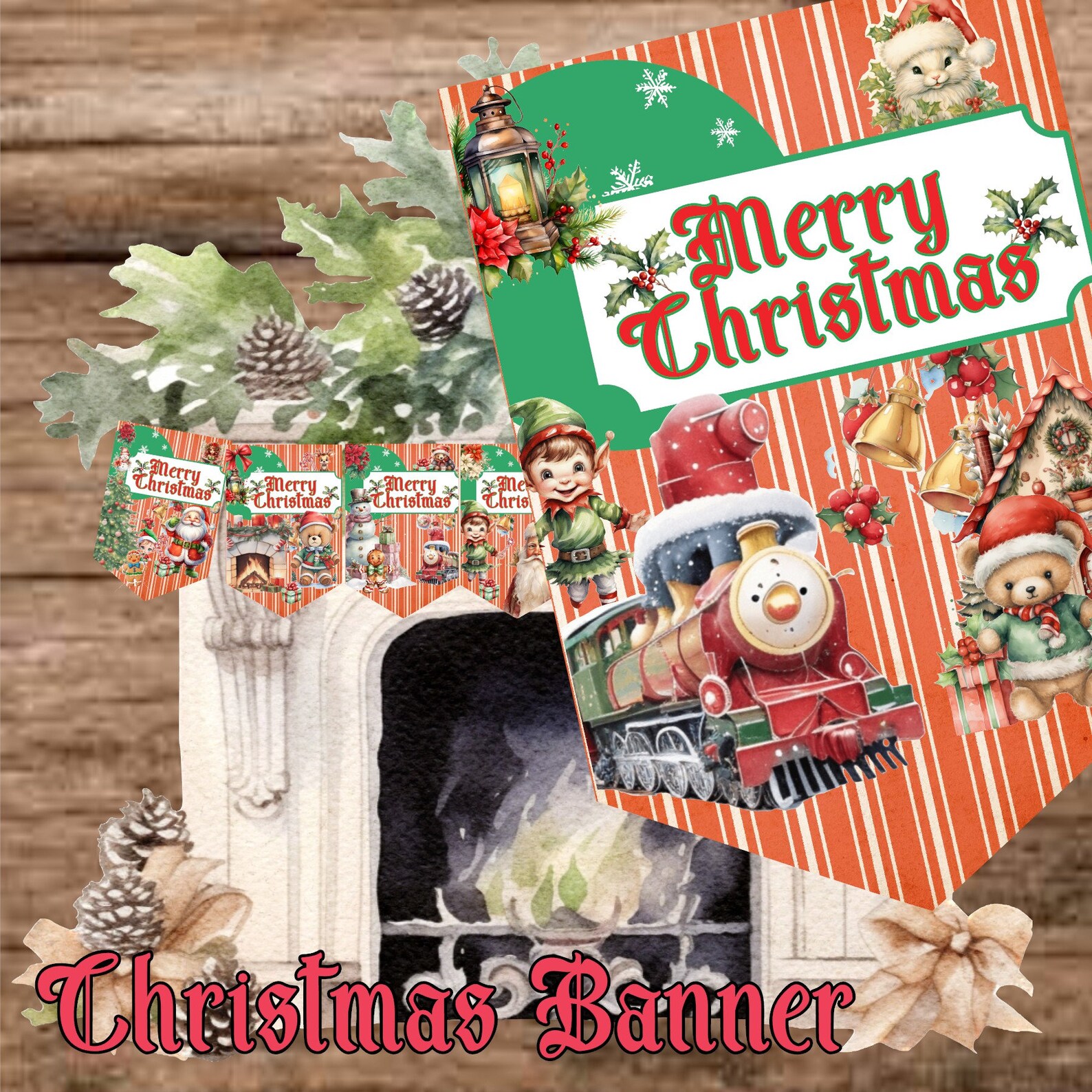 Christmas Banner, Vintage Christmas Banner, Christmas Garland ...