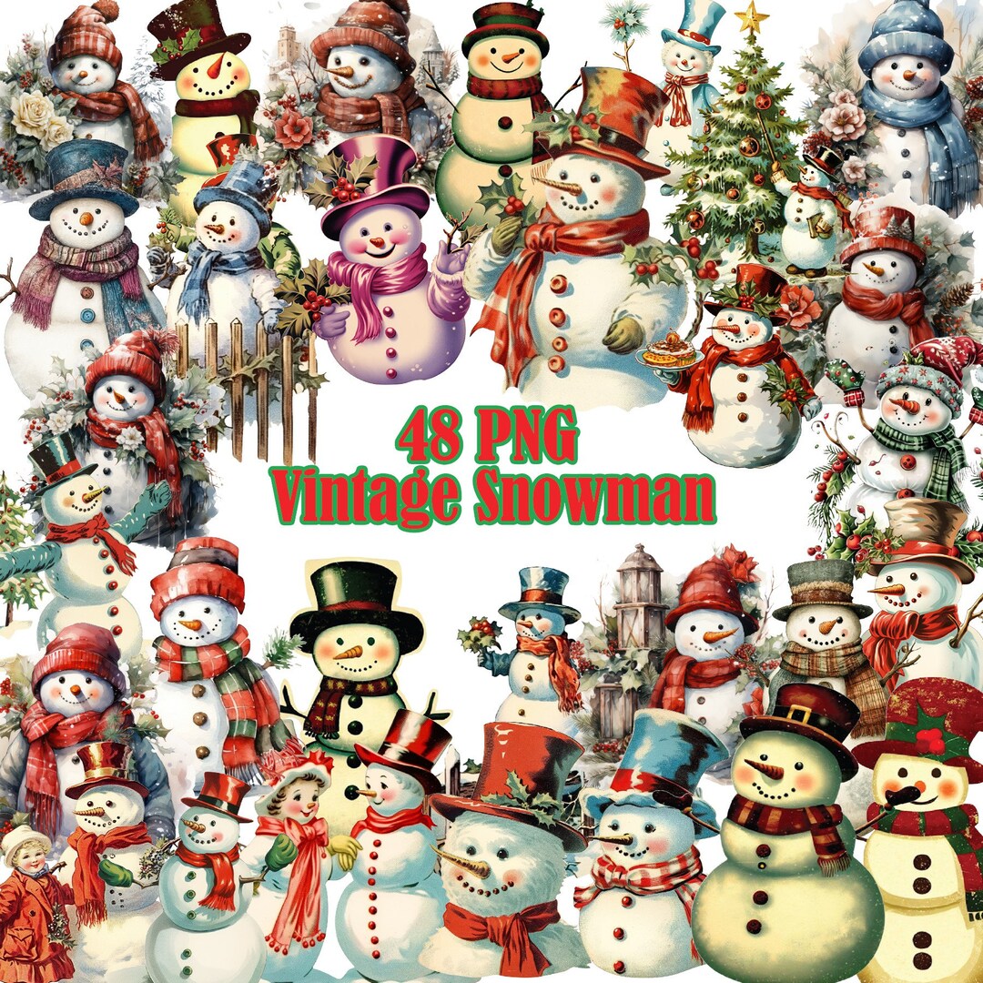 Vintage Snowman Clipart, Watercolor Snowman Png, Snowman Clipart, Fussy ...