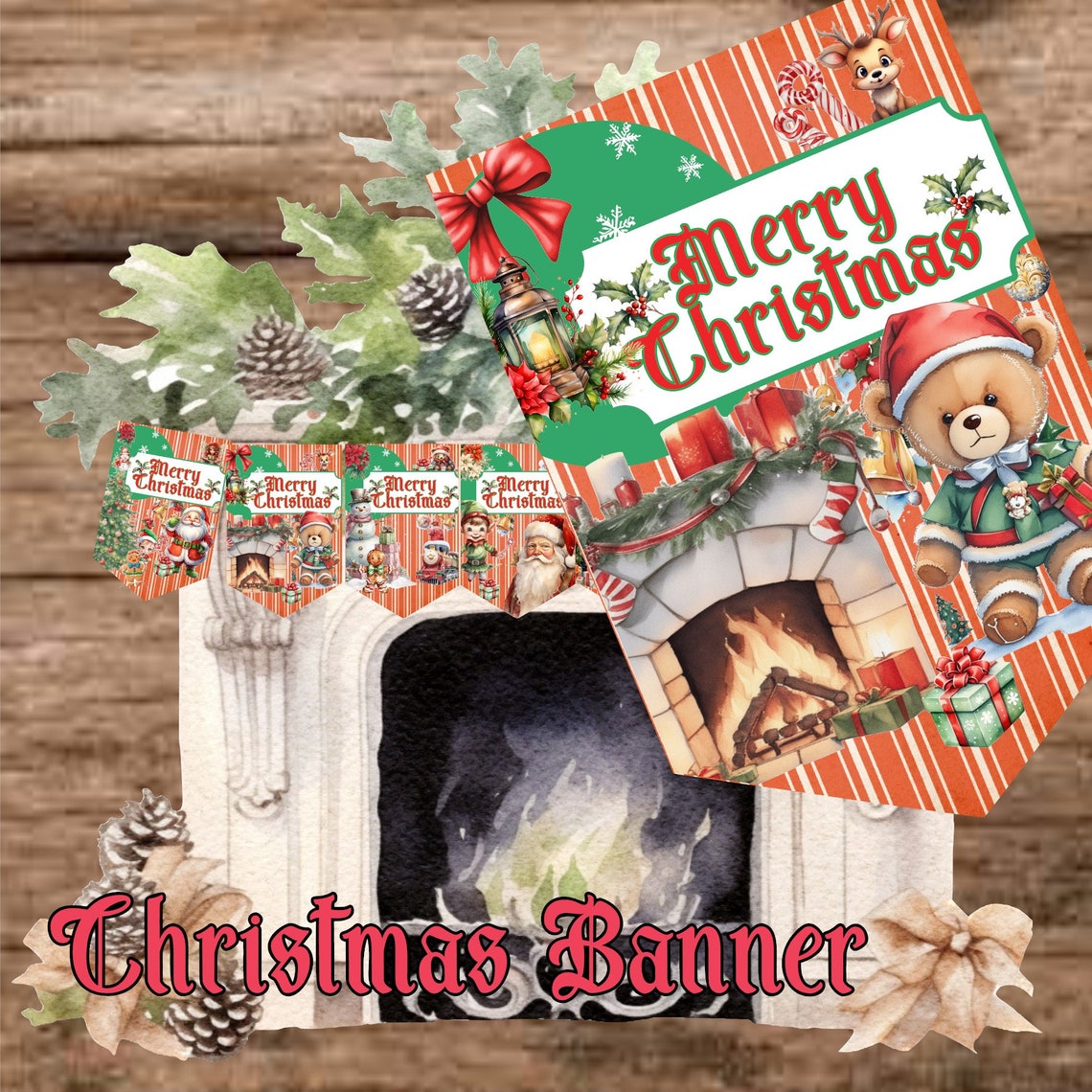 Christmas Banner, Vintage Christmas Banner, Christmas Garland ...