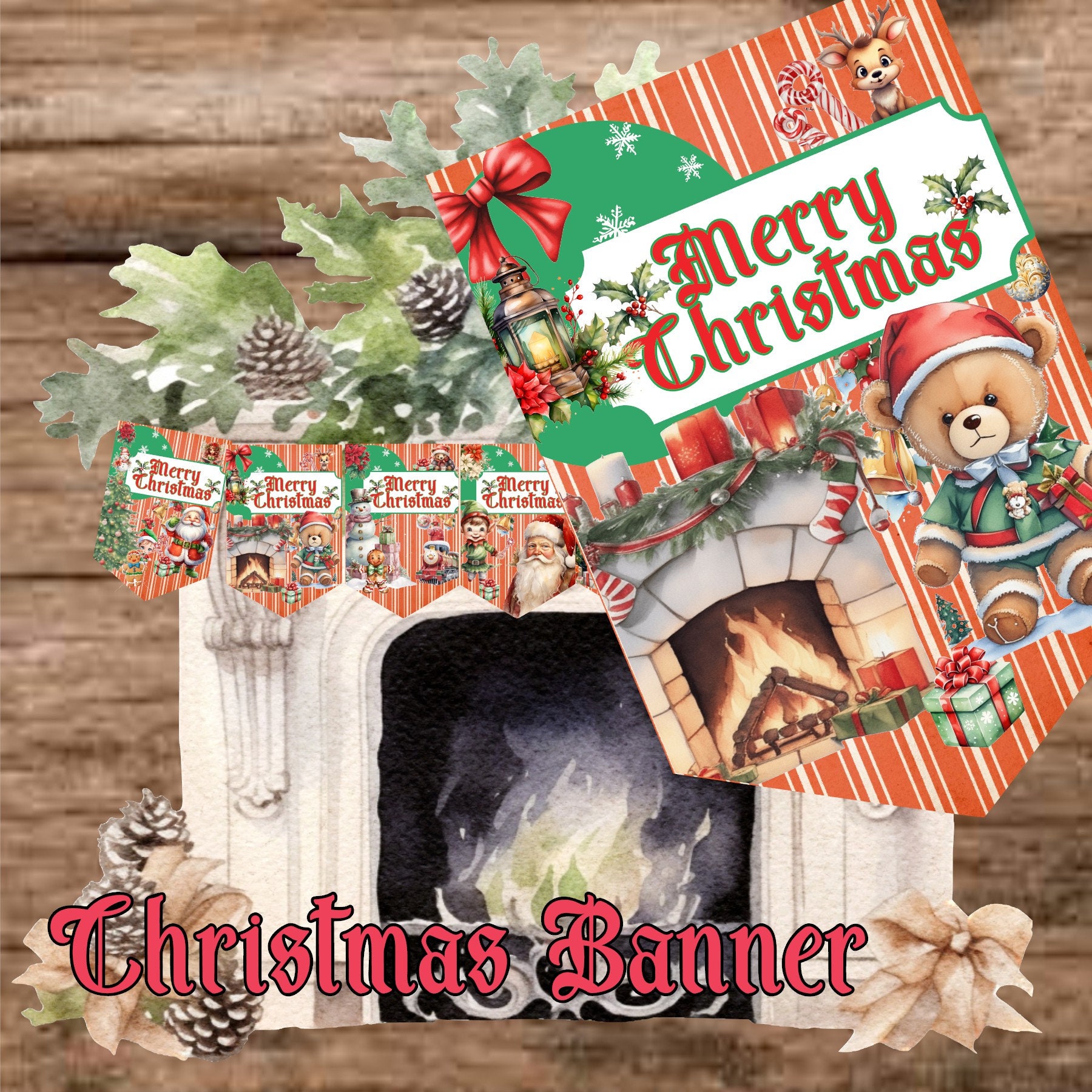 Christmas Banner, Vintage Christmas Banner, Christmas Garland ...