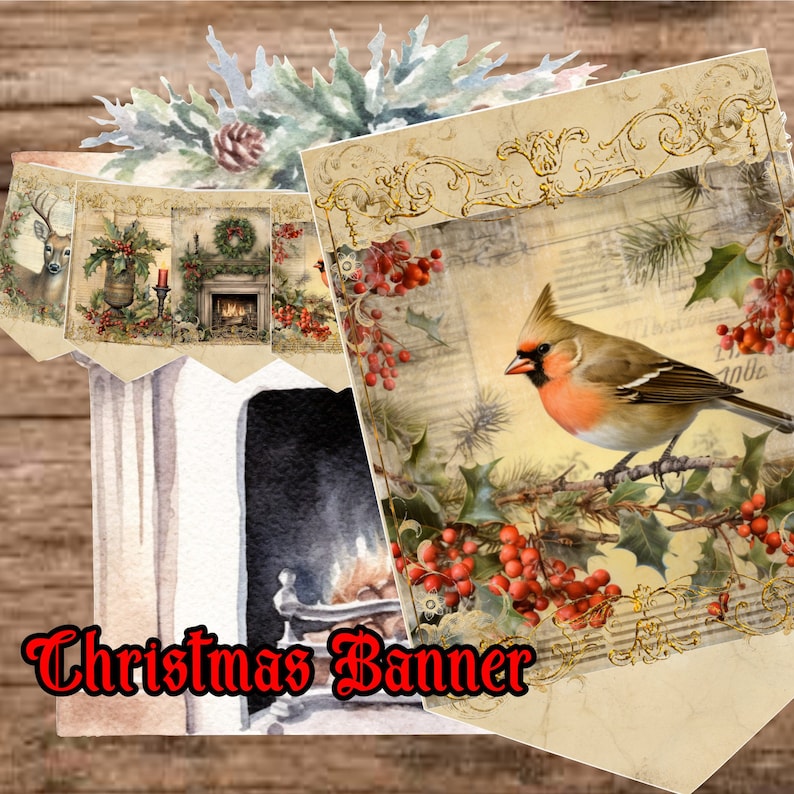Christmas Banner, Vintage Christmas Banner, Holiday Banner, Christmas ...