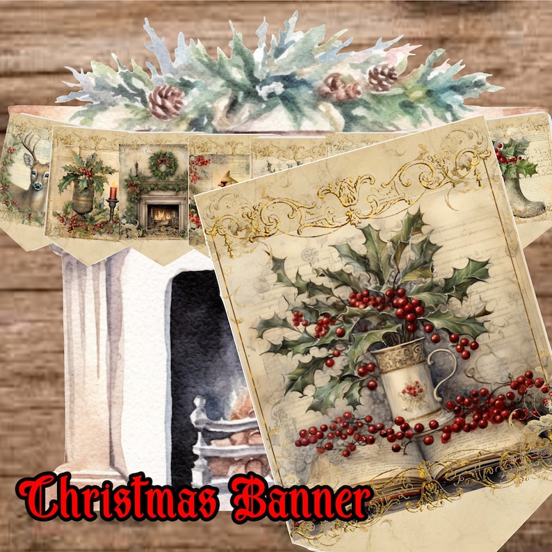Christmas Banner, Vintage Christmas Banner, Holiday Banner, Christmas ...