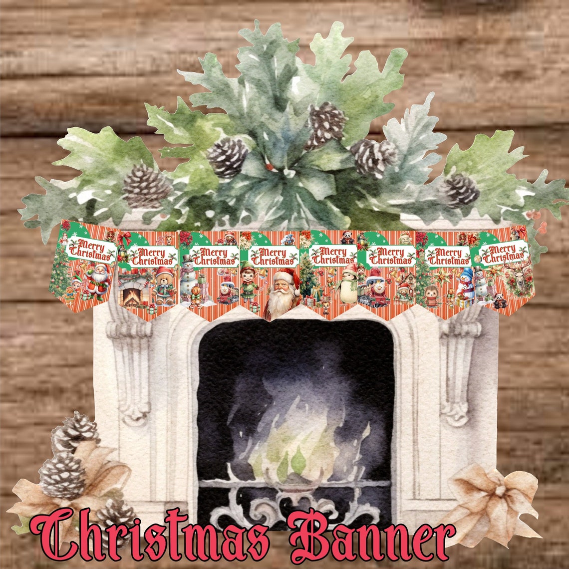Christmas Banner, Vintage Christmas Banner, Christmas Garland ...