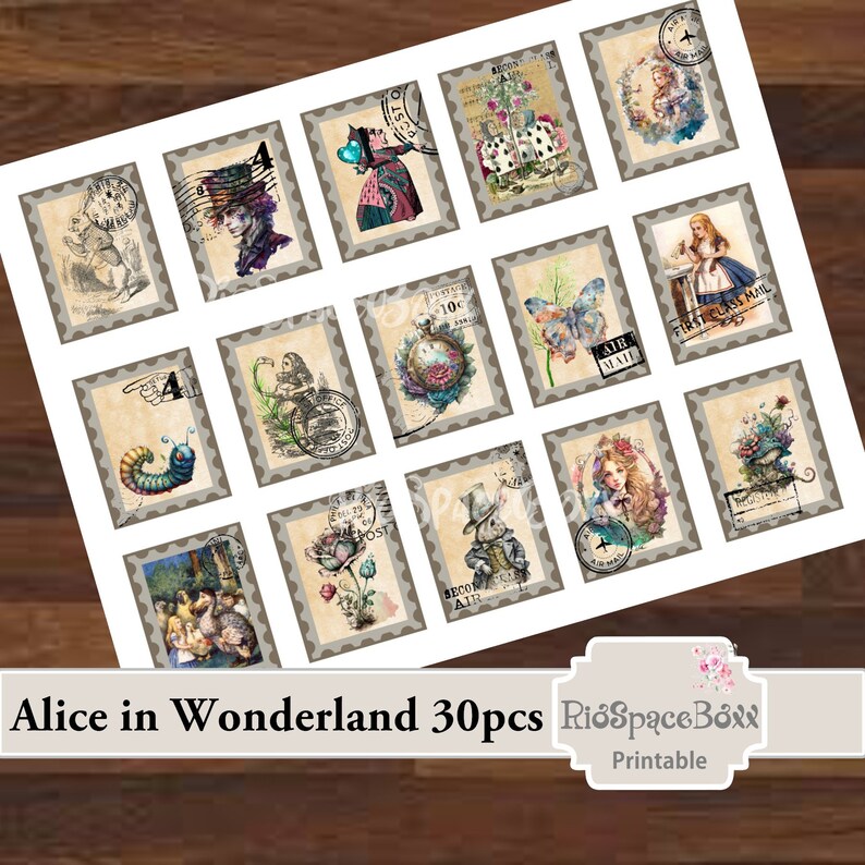 Alice in Wonderland Stamps, Fussy Cuts, Ephemera, Alice in Wonderland ...