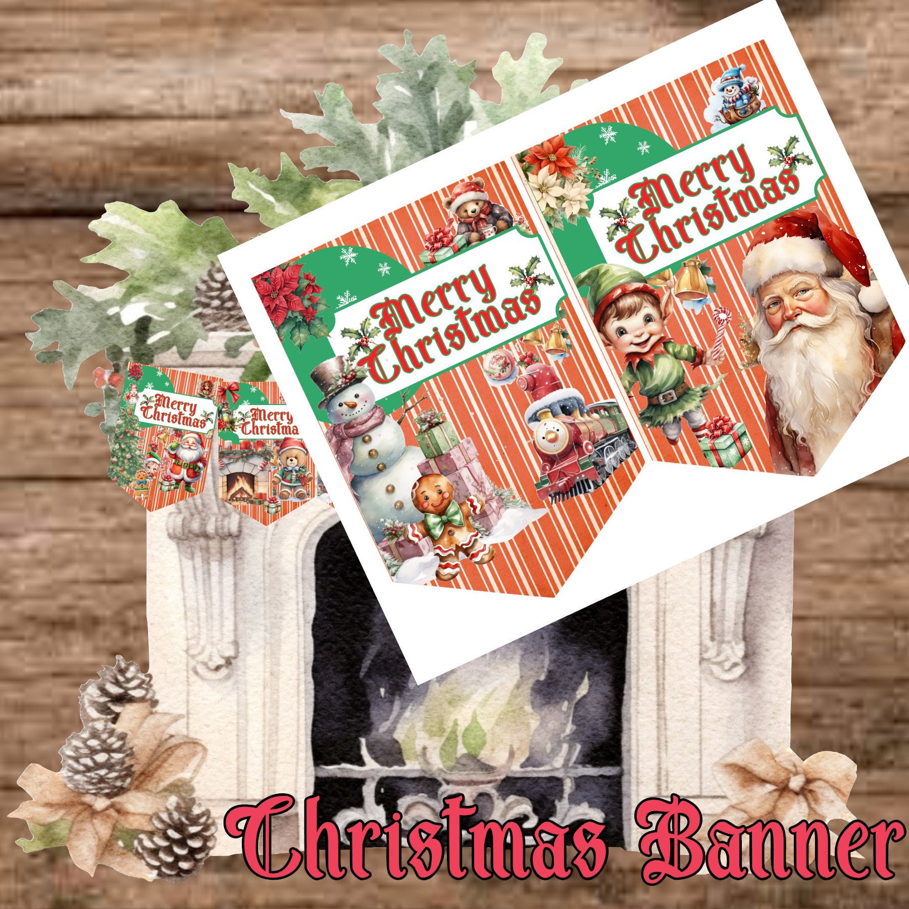Christmas Banner, Vintage Christmas Banner, Christmas Garland ...