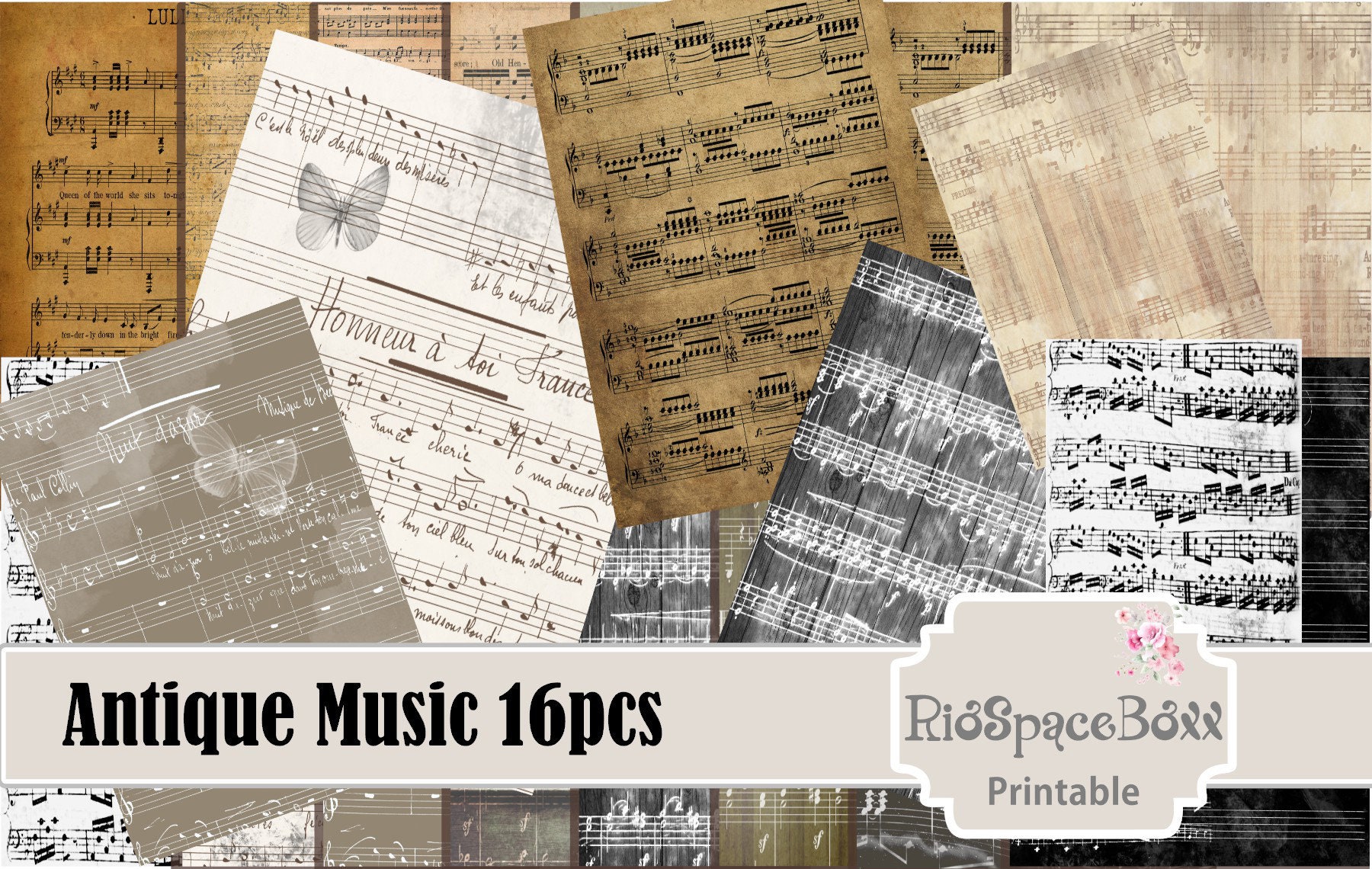 Vintage Music Sheet Digital Paper, Antique Printable Backgrounds ...