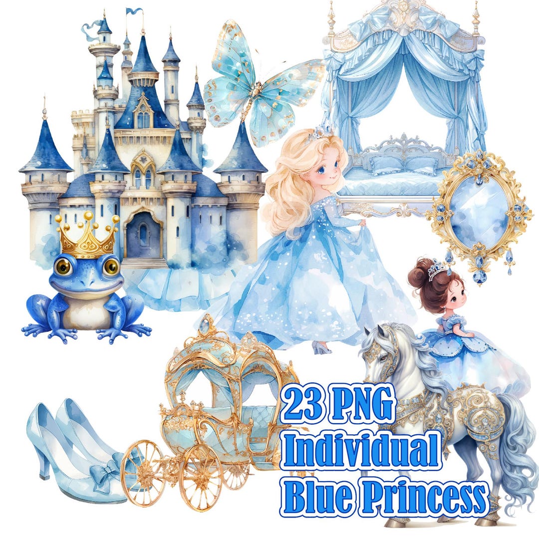 Watercolor Princess Clipart, Blue Princess, Cinderella Clipart ...