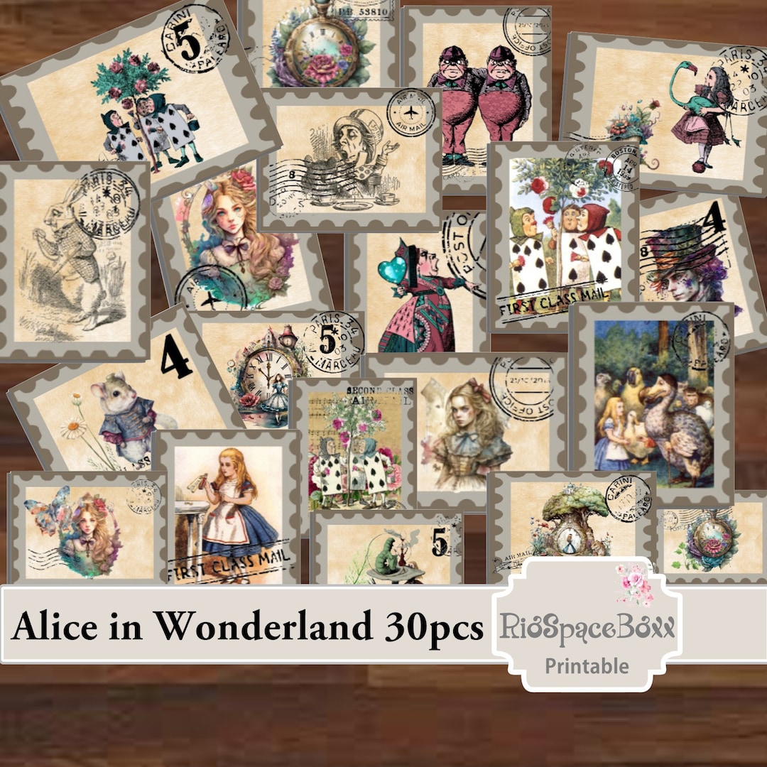 Alice in Wonderland Stamps, Fussy Cuts, Ephemera, Alice in Wonderland ...