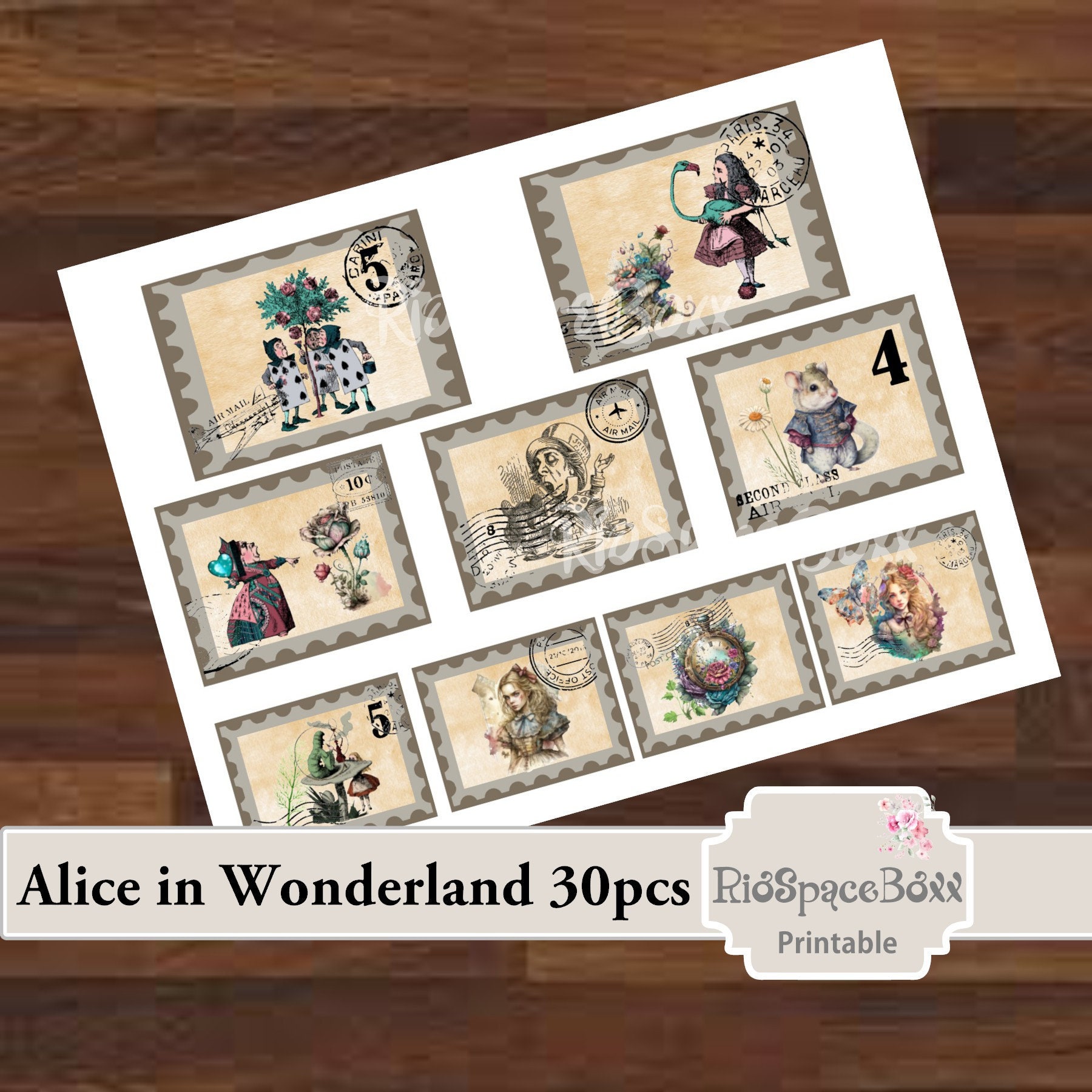 Alice in Wonderland Stamps, Fussy Cuts, Ephemera, Alice in Wonderland ...