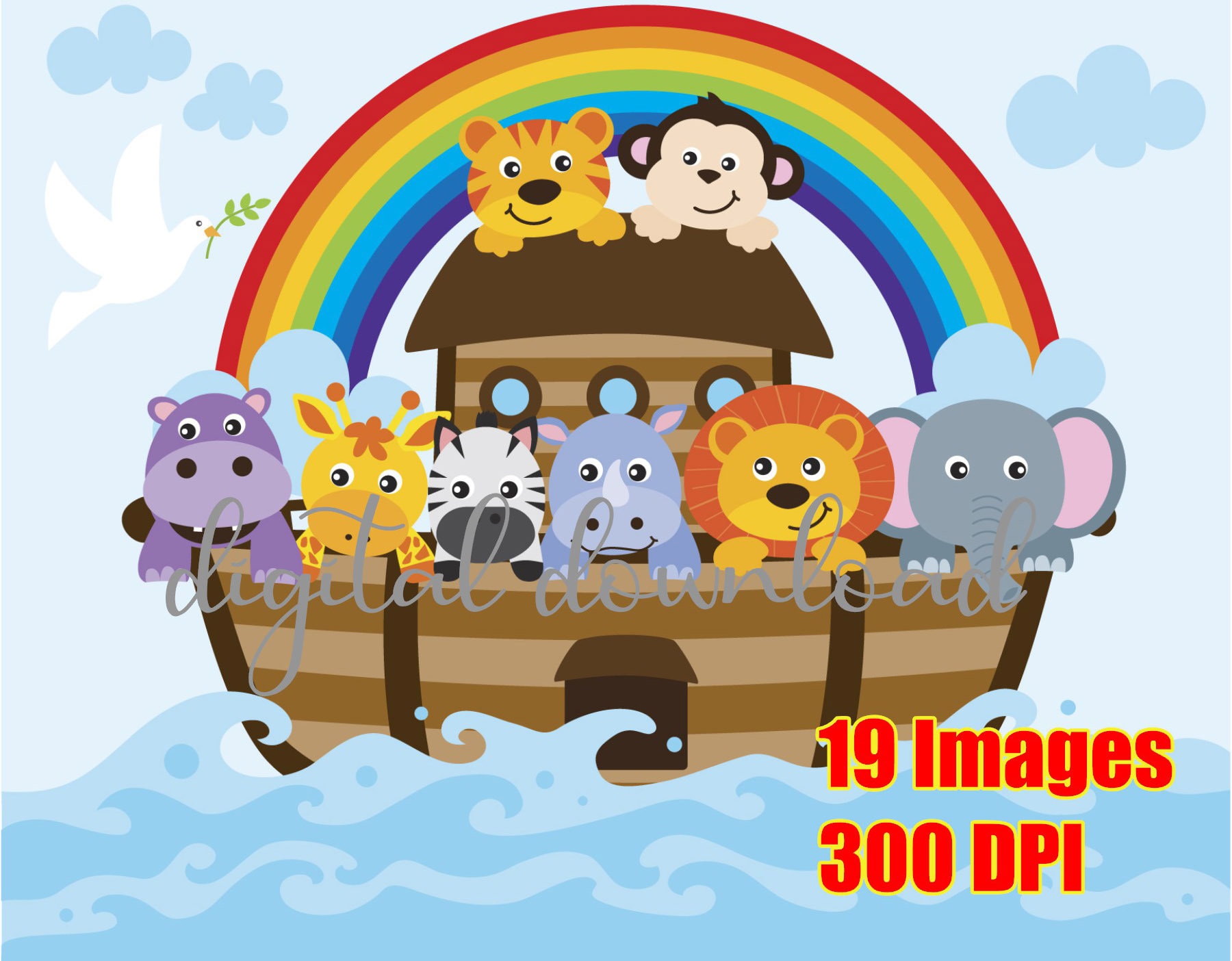 Noah Clipart, Noahs Ark, Noah Ark, Christian Wall Art, Nursery, Noah ...