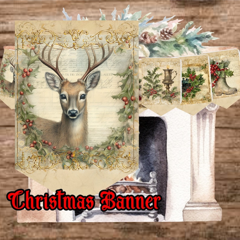 Christmas Banner, Vintage Christmas Banner, Holiday Banner, Christmas ...