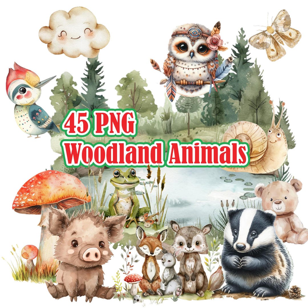 Woodland Nursery Clipart, Woodland Animals Clipart Bundle, Spring ...