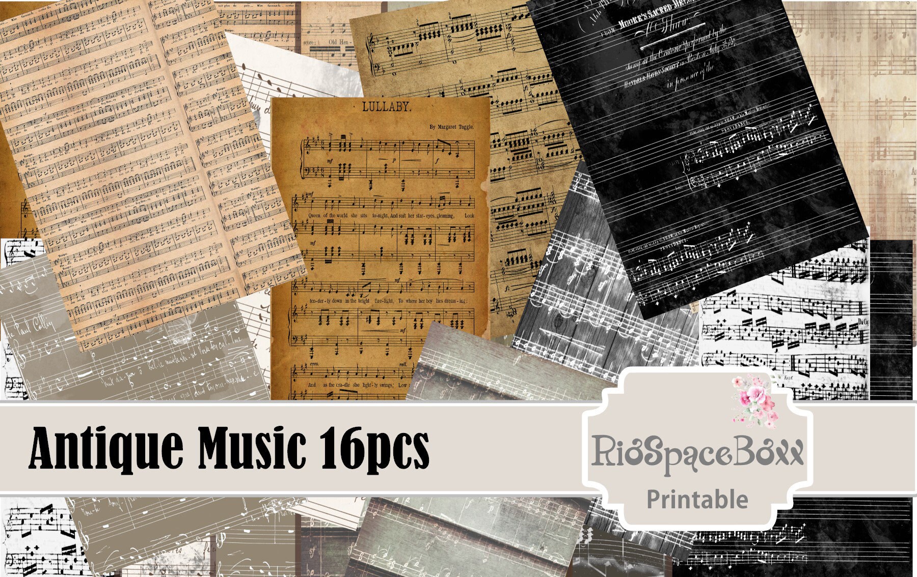 Vintage Music Sheet Digital Paper, Antique Printable Backgrounds ...