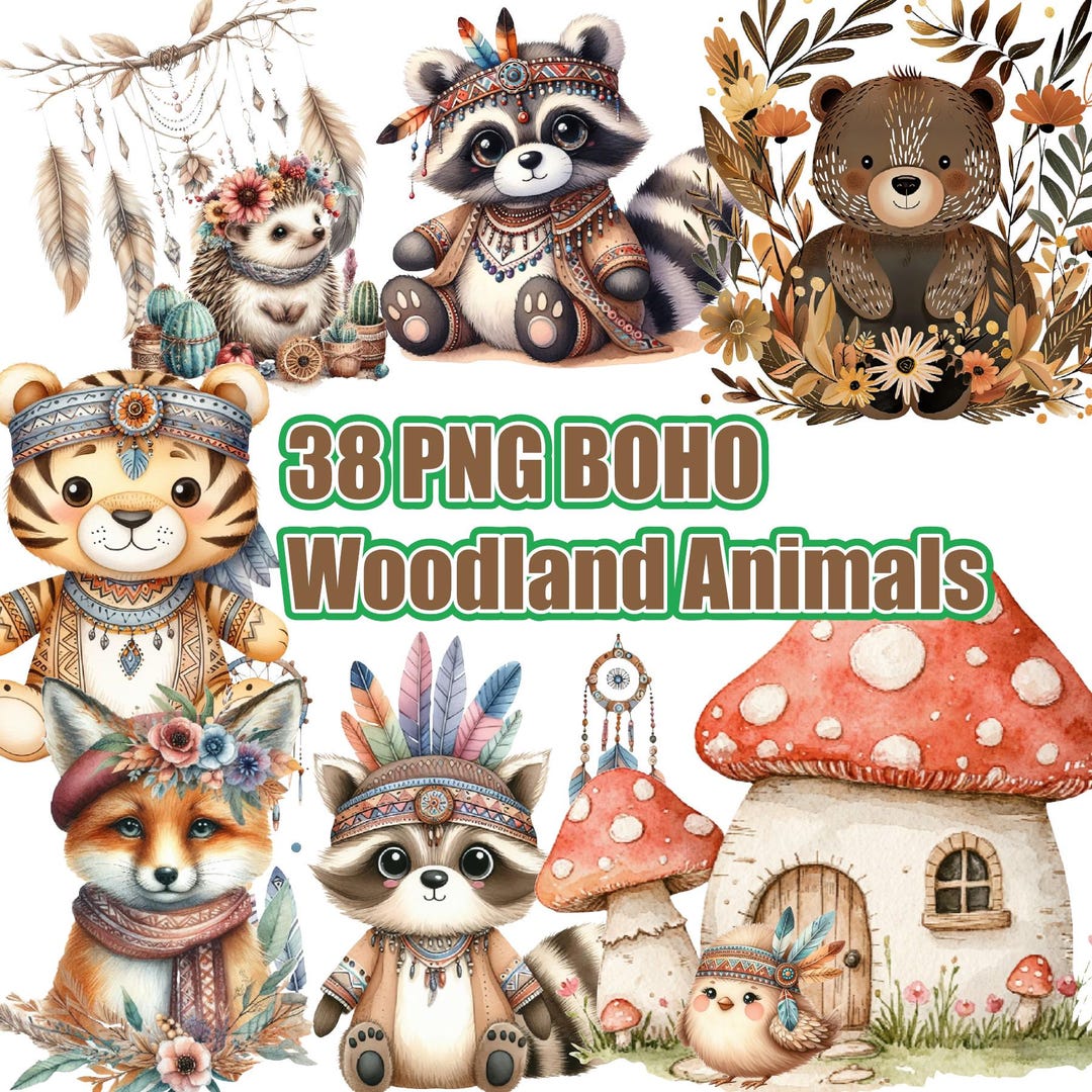 Boho Woodland Creatures Animals, Boho Woodland Animals Clipart Bundle ...