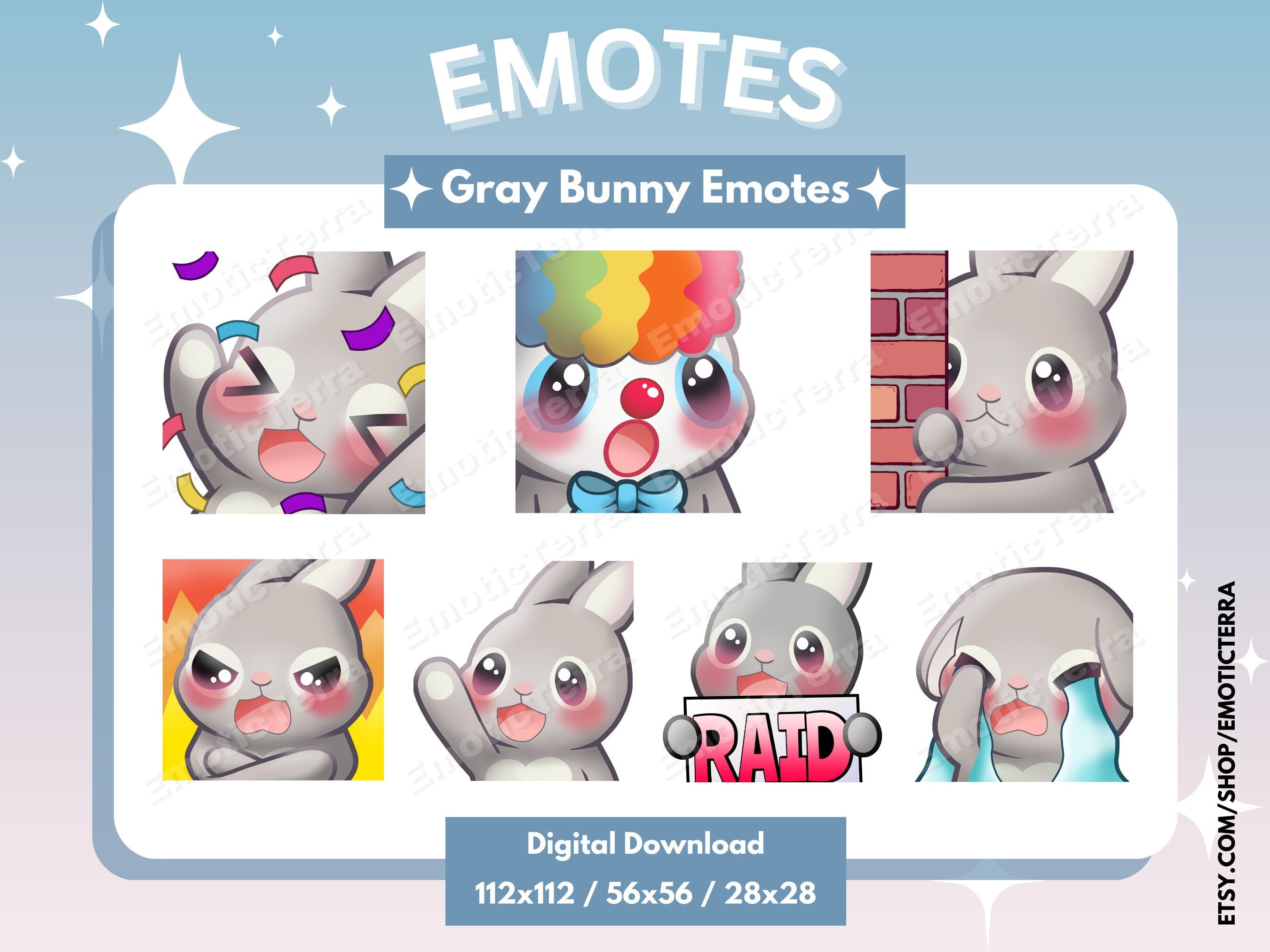 Gray Bunny Emote for Twitch Youtube Discord. Cute Chibi - Etsy