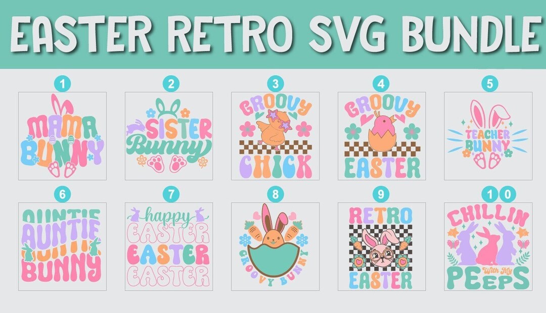 Easter Retro Svg Bundle, Easter Png, Bunny Png, Spring Clipart Hippie ...