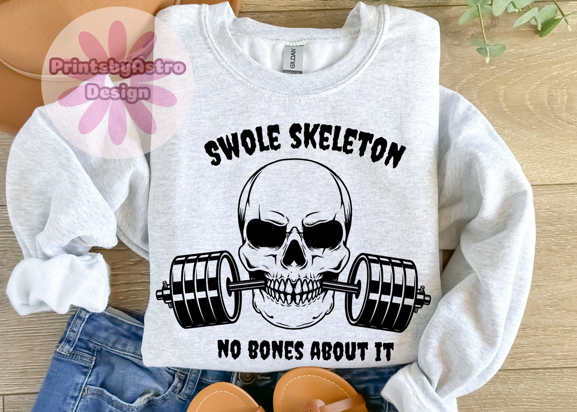 Funny Skeleton Png, Swole Skeleton No Bones About It Png, Retro ...