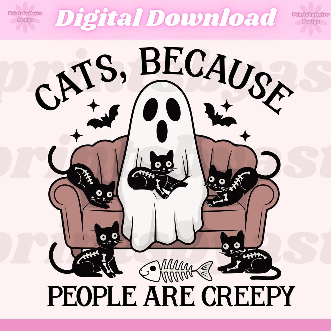 Spooky Ghost With Skeleton Cats PNG – Cute Halloween Clipart for ...