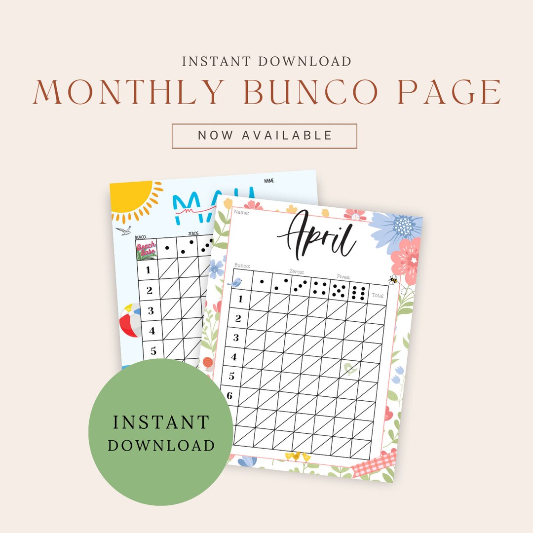 May Printable Bunco Sheet - Etsy