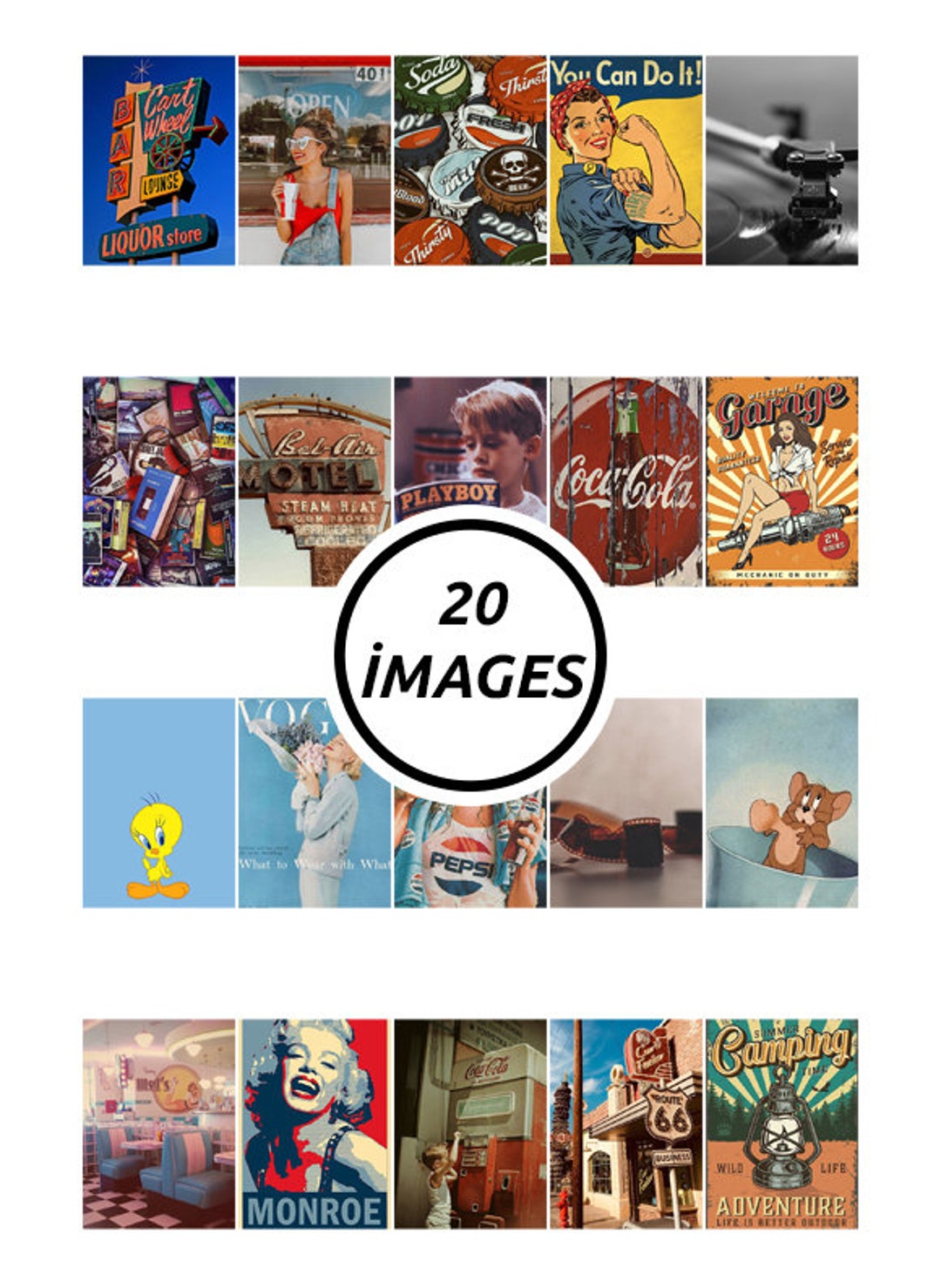 20 Vintage Retro Wall Collage Kit, Retro Wall Collage Kit, Retro ...
