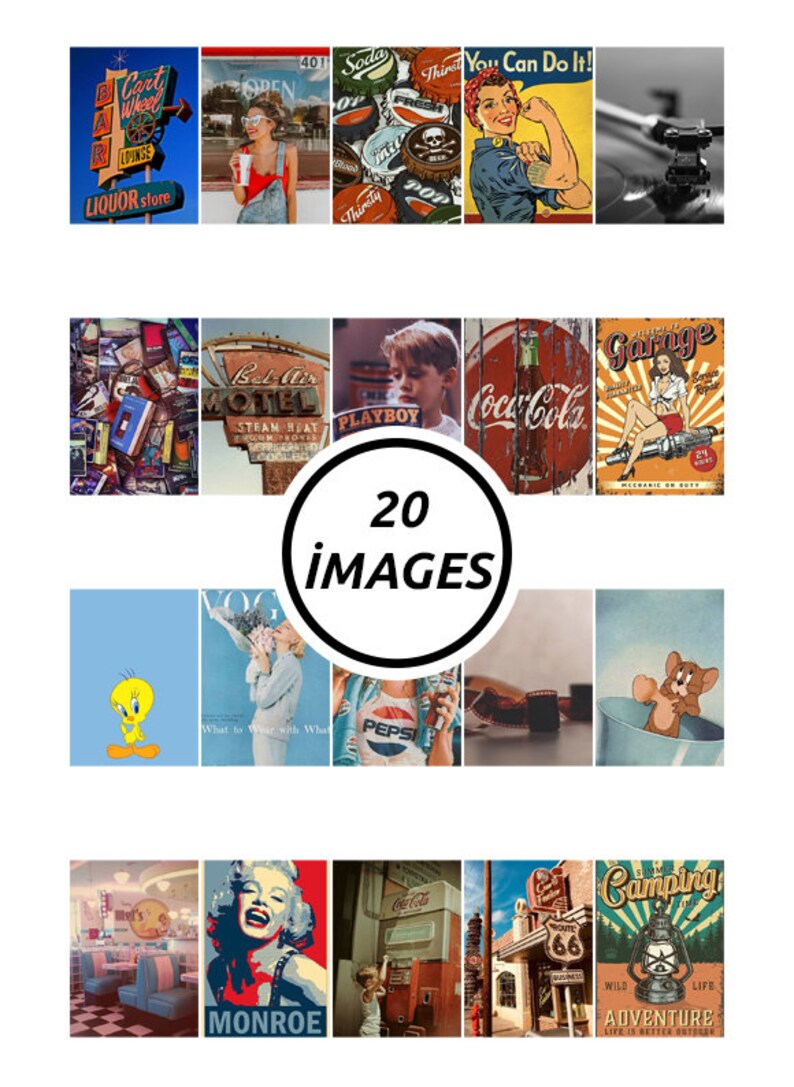 20 Vintage Retro Wall Collage Kit Retro Wall Collage Kit - Etsy