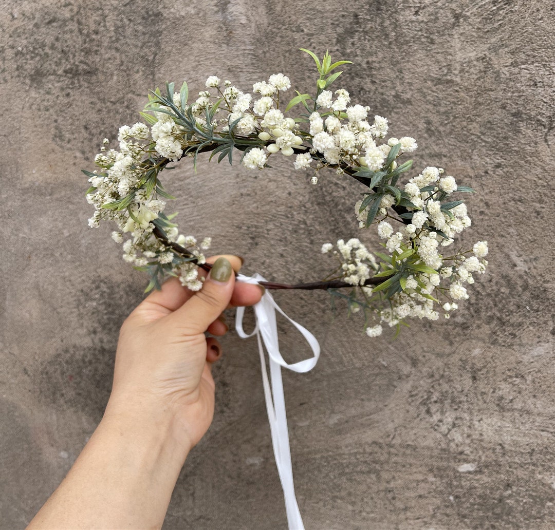 Baby's Breath Crown Dried Flower Crown Brunt White Bridesmaid Crowns - Etsy