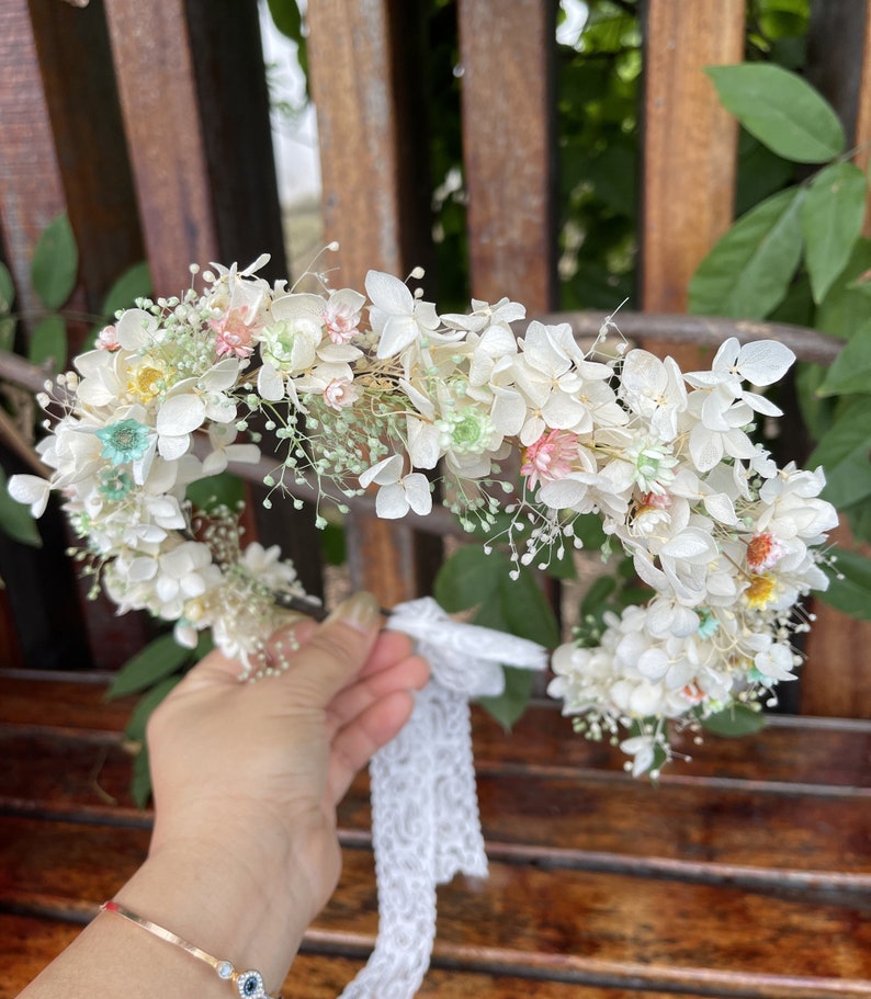 Pom-pom Flower Crown Dried Flower Crown Ivory Bridesmaid - Etsy
