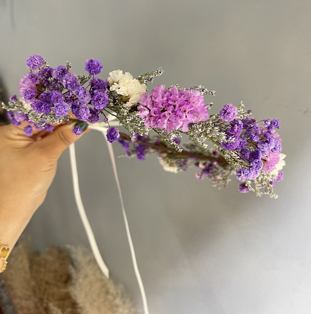 Baby Breath Crown/dried Flower Crown/purple Bohemian Flower Crown ...