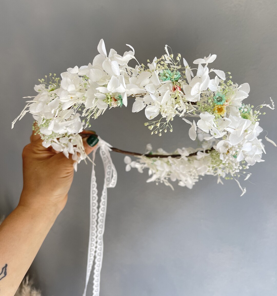 Pom-pom Flower Crown Dried Flower Crown, Ivory Bridesmaid Crown ...