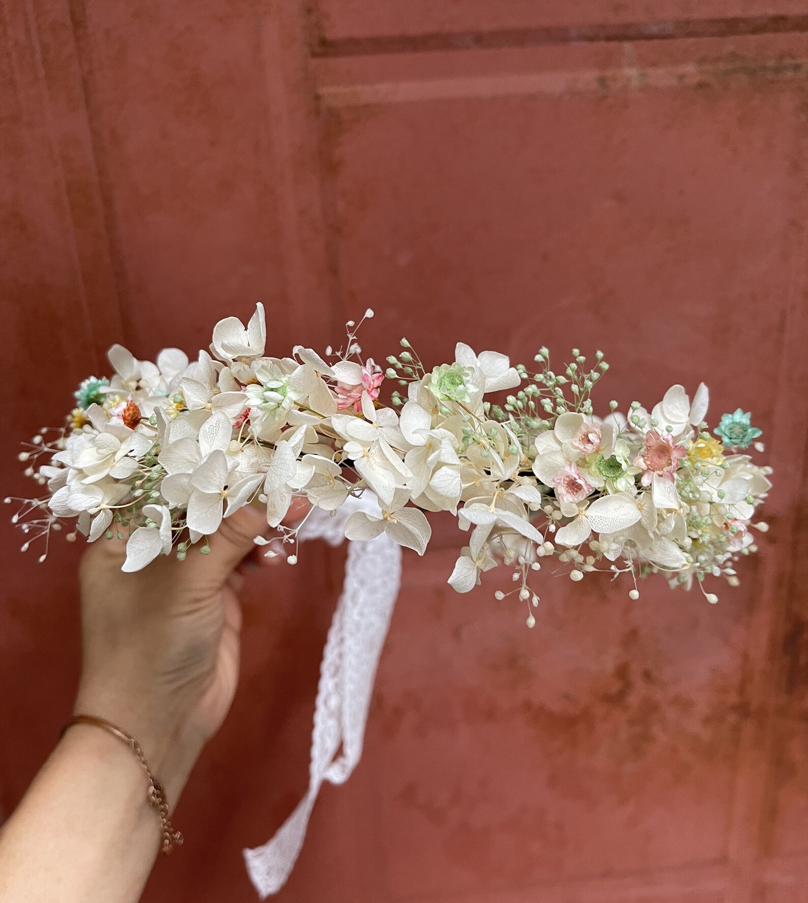 Pom-pom Flower Crown Dried Flower Crown Ivory Bridesmaid - Etsy