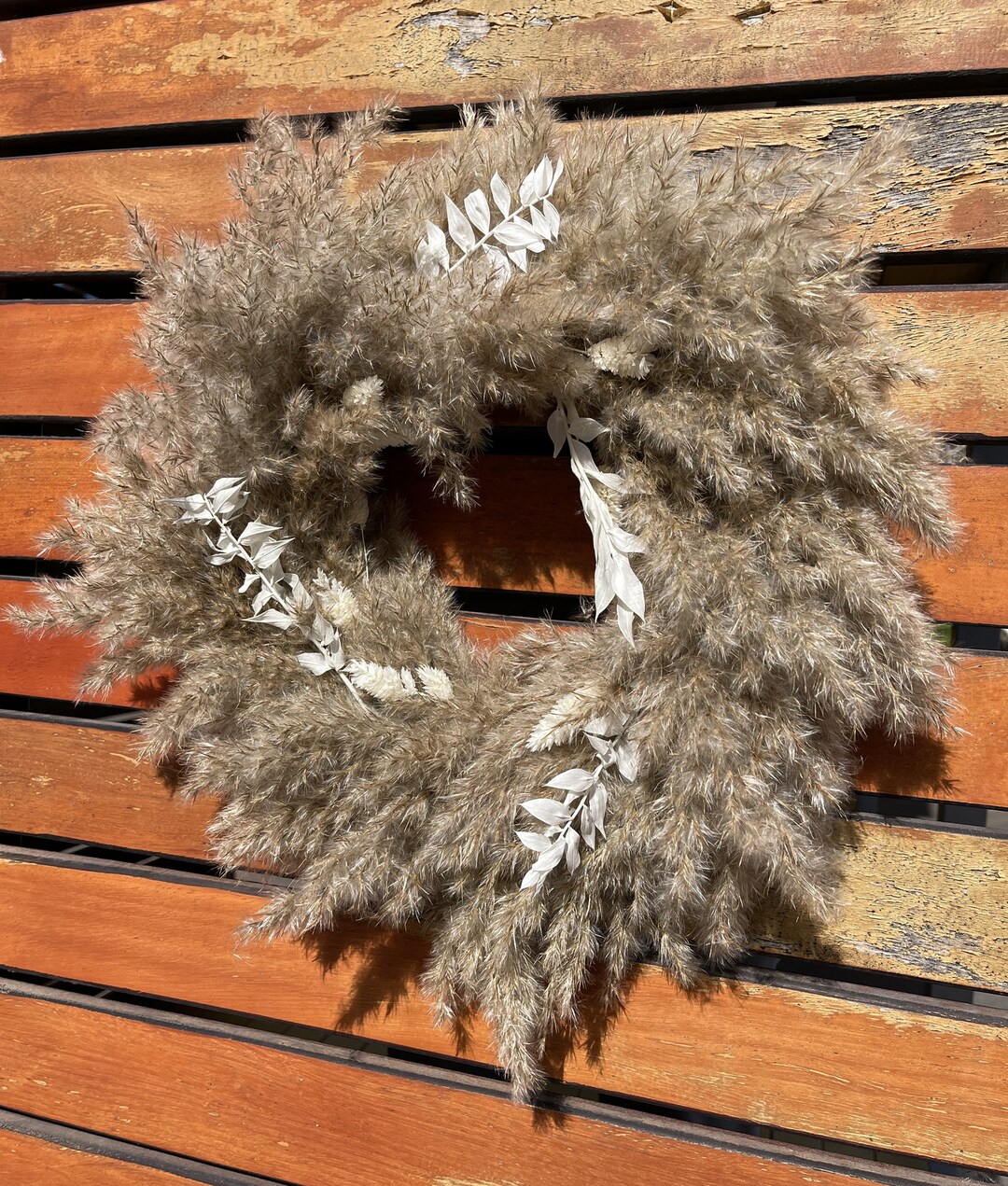 Pampas Grass Wreath: Natural Bamboo Ring, Rustic Wall Hanging (22 ...