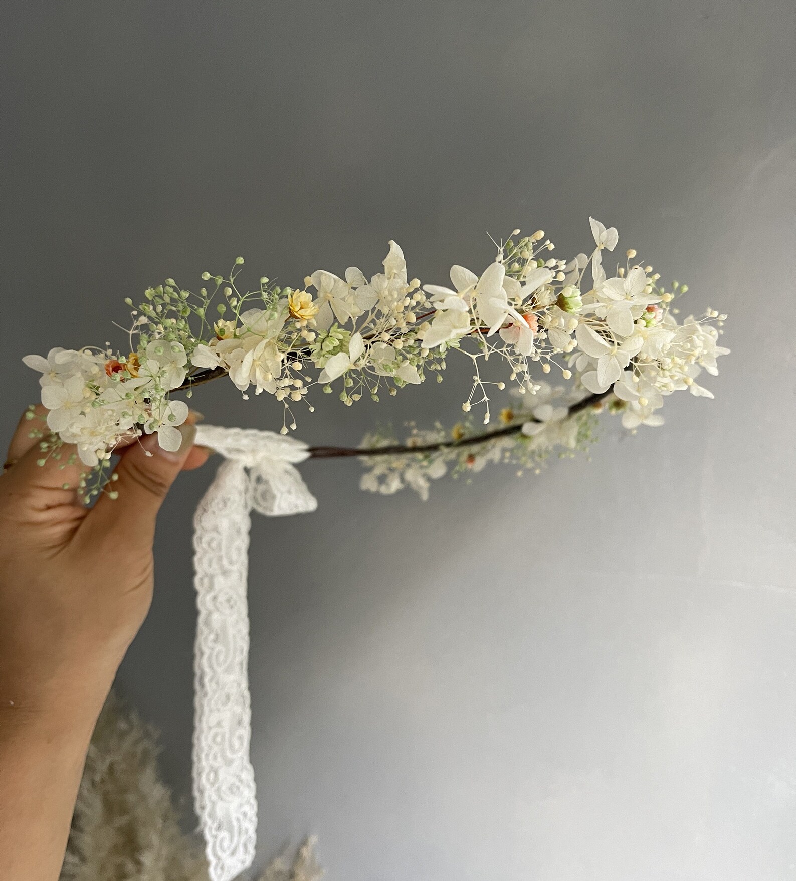Pom-pom Flower Crown Dried Flower Crown Ivory Bridesmaid - Etsy