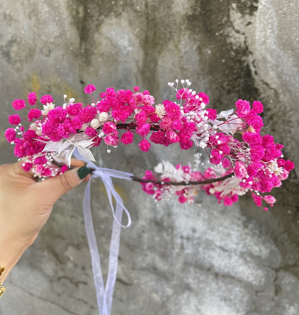 Pink Baby's Breath Flower Crown - Bohemian Bridal Headpiece - Etsy