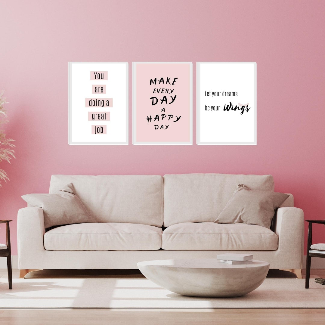 3 Poster Set in White Pink Posters Motivation Success - Etsy