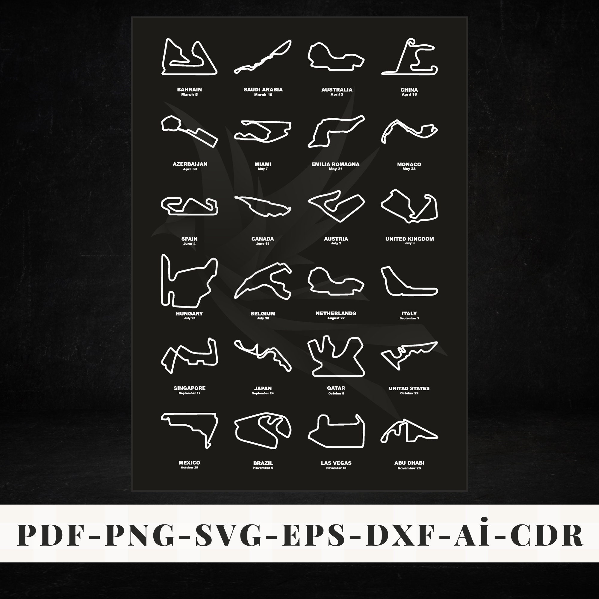 F1 Map-formula 1 2023 Calendar Formula 1 Circuits Spa - Etsy Ireland