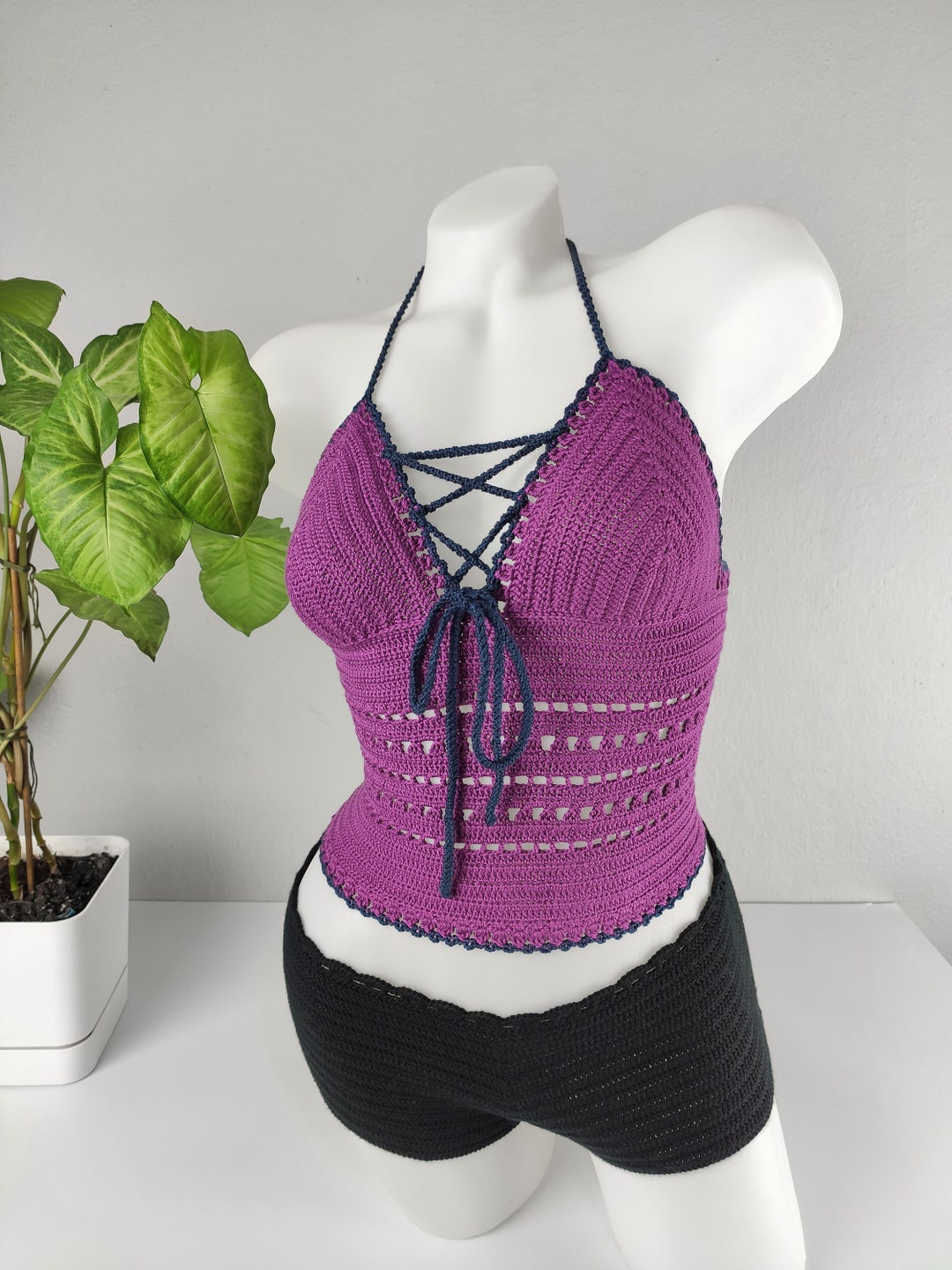 Plum Crochet Crop Top, Modern Summer Cloting - Etsy