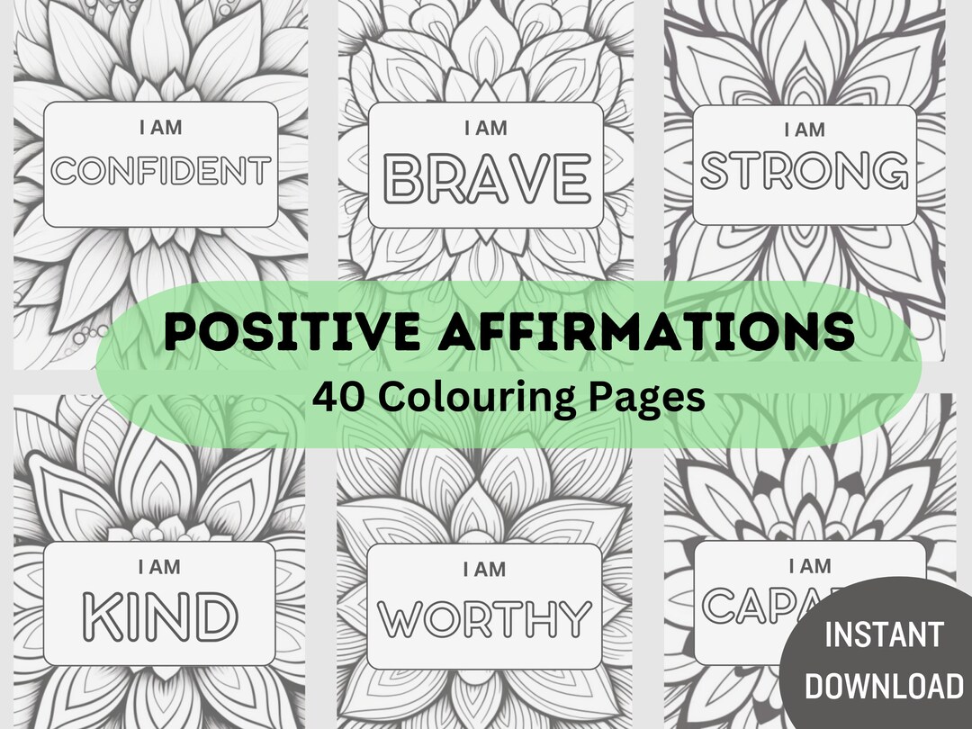 40 Positive Affirmations Kids Colouring Pages Digital Prints Digital ...