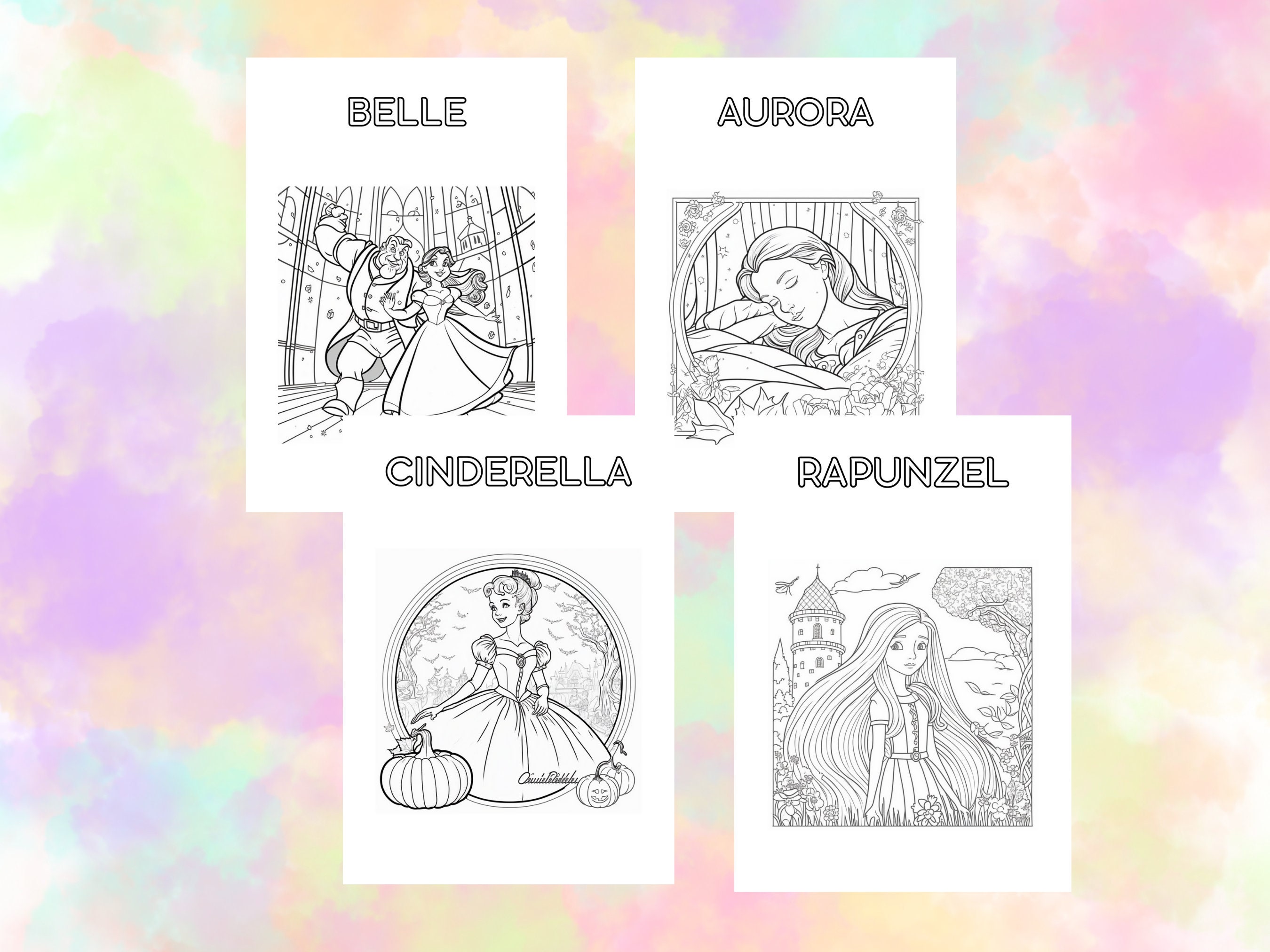 12 Princess Characters Children Colouring Pages Digital Prints ...