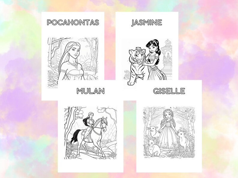 12 Princess Characters Children Colouring Pages Digital Prints ...
