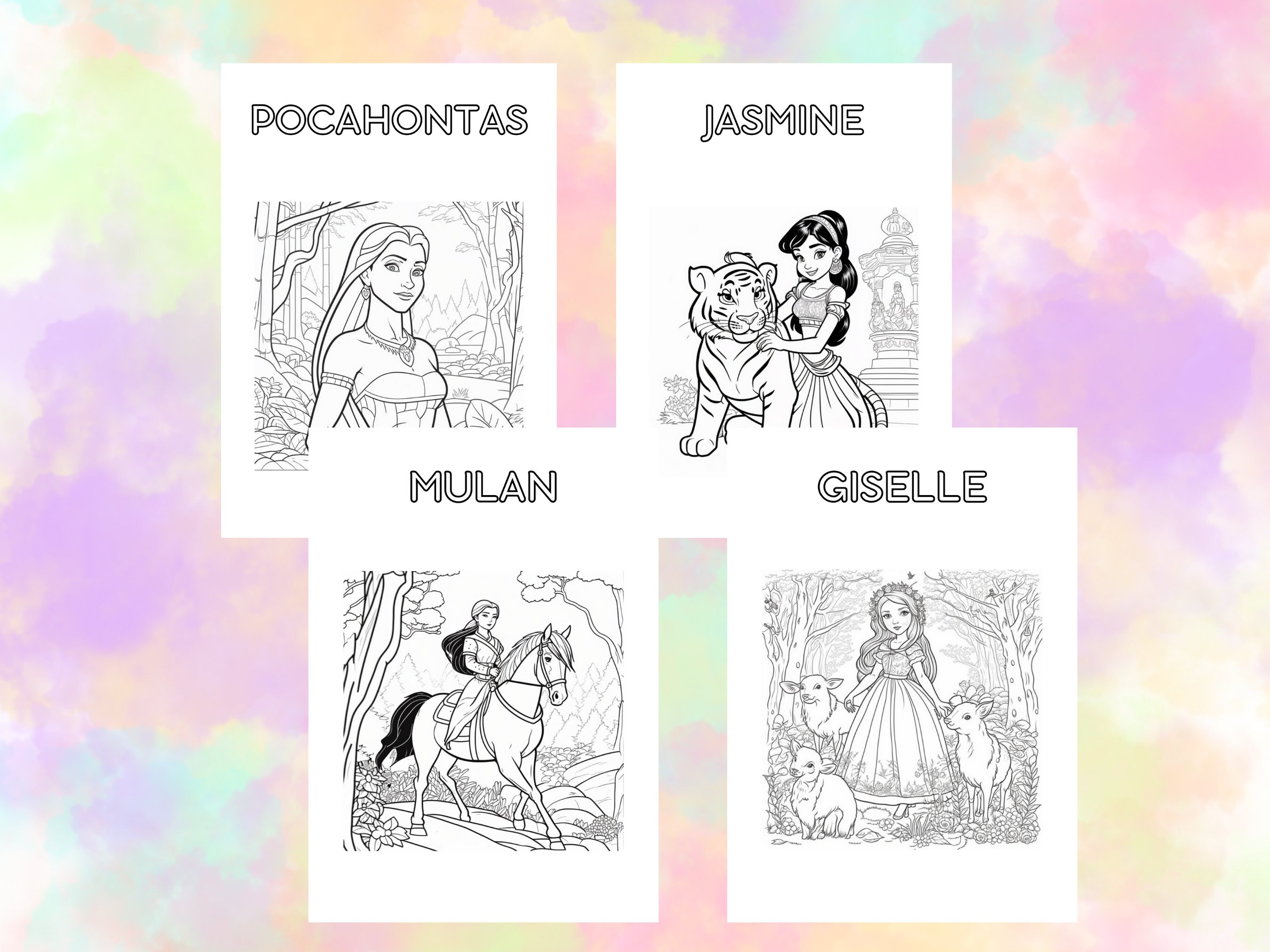 12 Princess Characters Children Colouring Pages Digital Prints ...