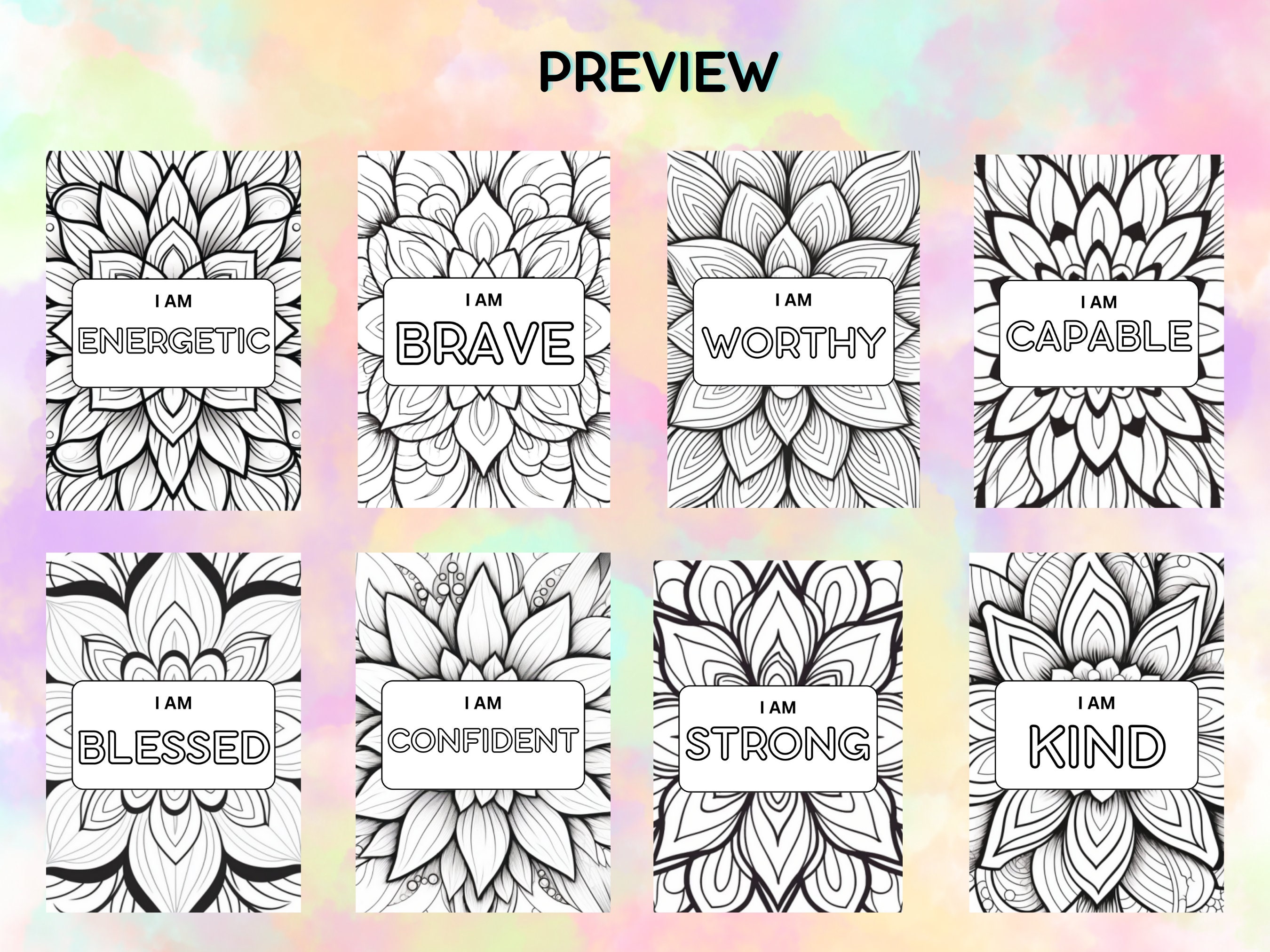 40 Positive Affirmations Kids Colouring Pages Digital Prints Digital ...