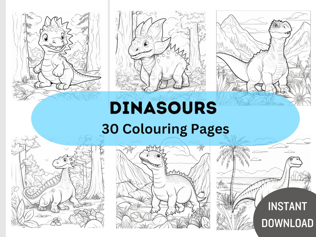 30 Cute Dinosaurs Colouring Pages Children Colouring Book Digital ...
