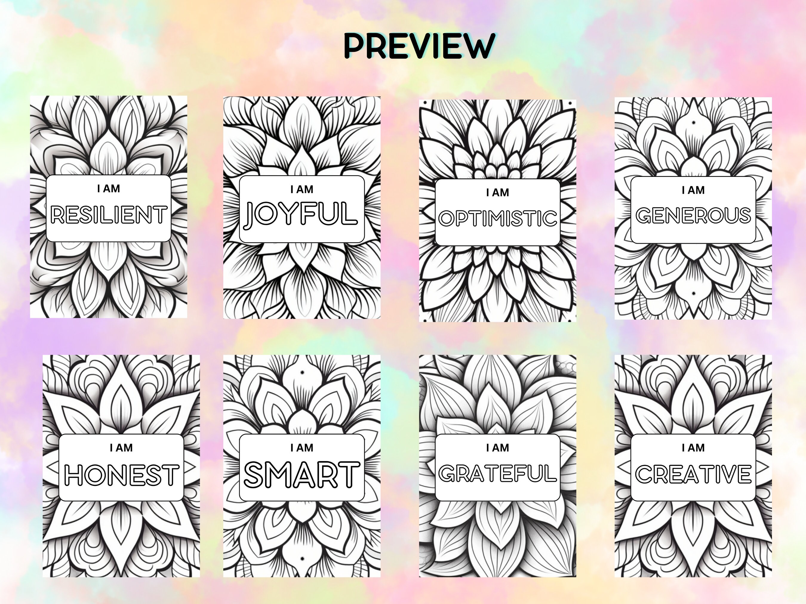 40 Positive Affirmations Kids Colouring Pages Digital Prints Digital ...