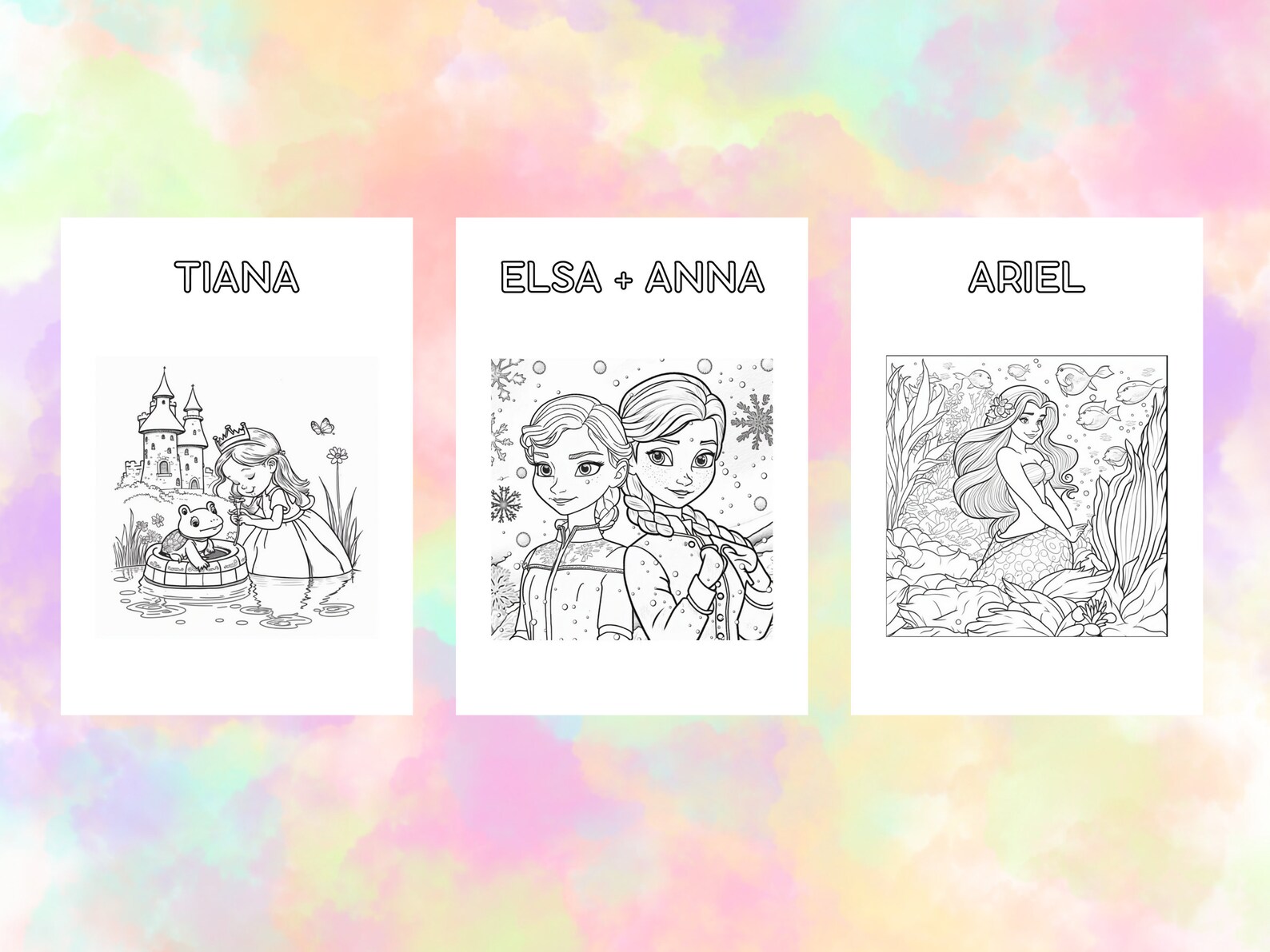 12 Princess Characters Children Colouring Pages Digital Prints ...