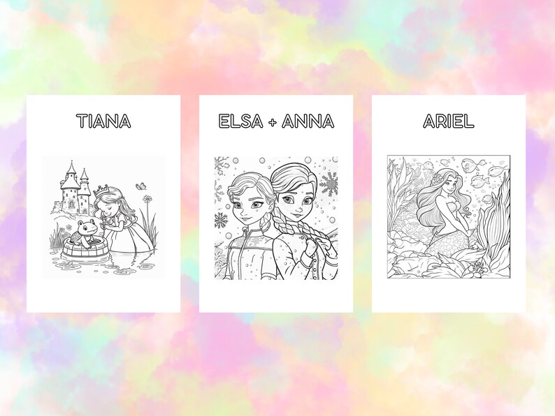 12 Princess Characters Children Colouring Pages Digital Prints ...