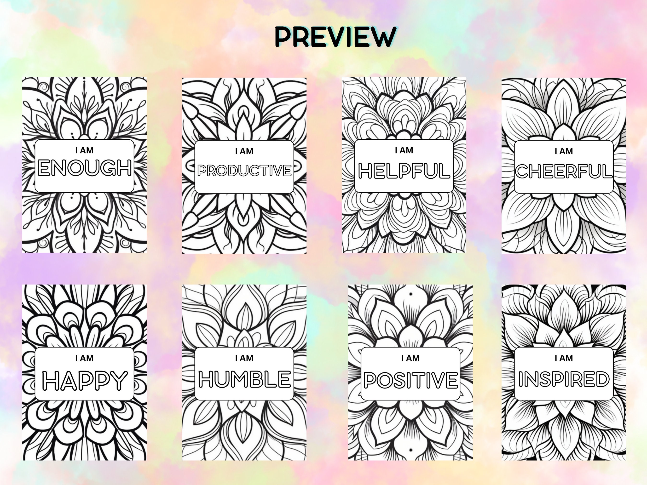 40 Positive Affirmations Kids Colouring Pages Digital Prints Digital ...