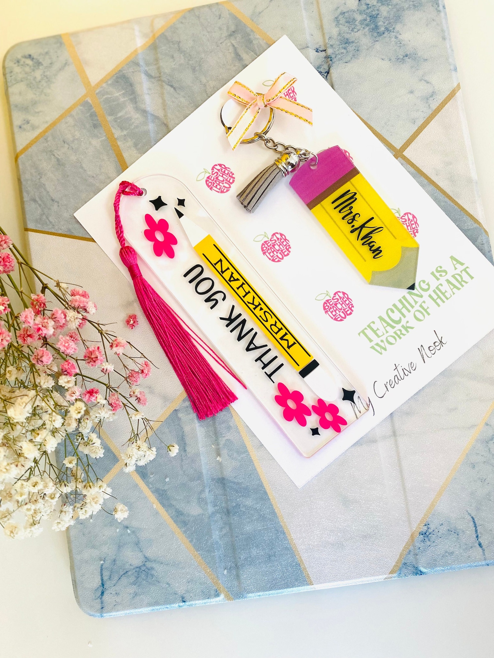 Personalized Bookmark Keychain Set for Teacher / Teachers Gift ...