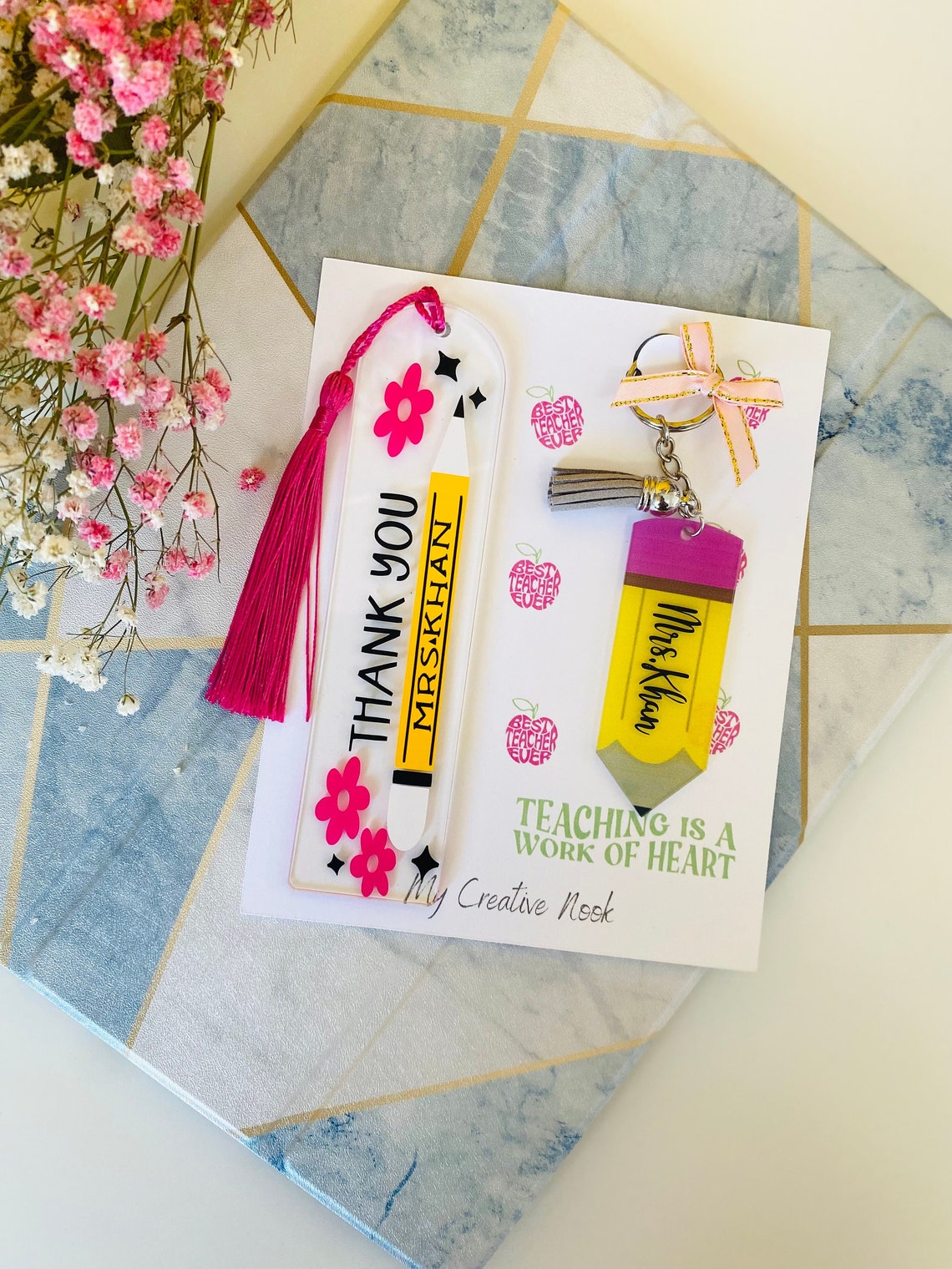 Personalized Bookmark Keychain Set for Teacher / Teachers Gift ...