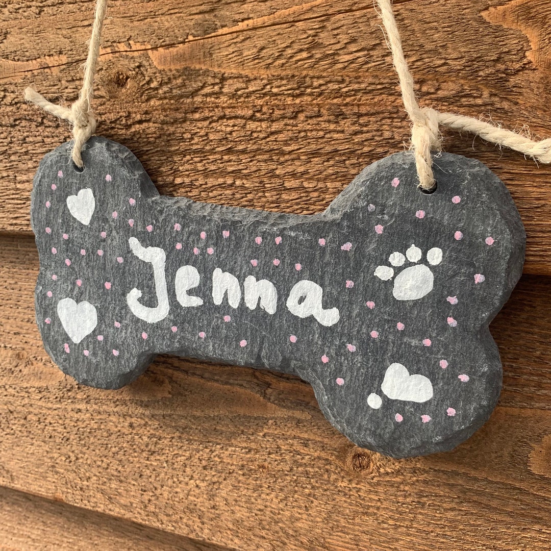 Bone Door Sign Made of Slate for Your Dog Can Be Personalized in ...