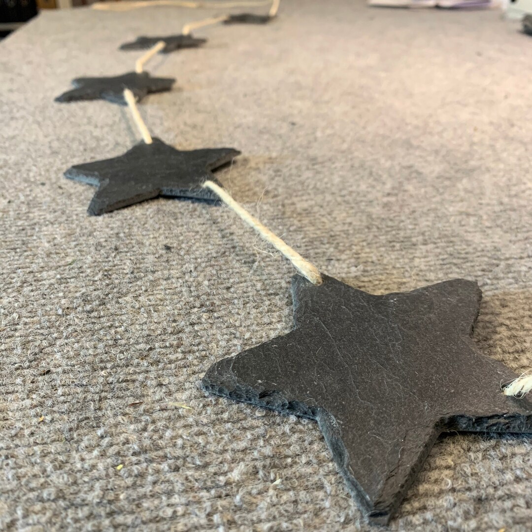 Garland of Small Slate Stars Threaded on Jute Ribbon Handmade - Etsy